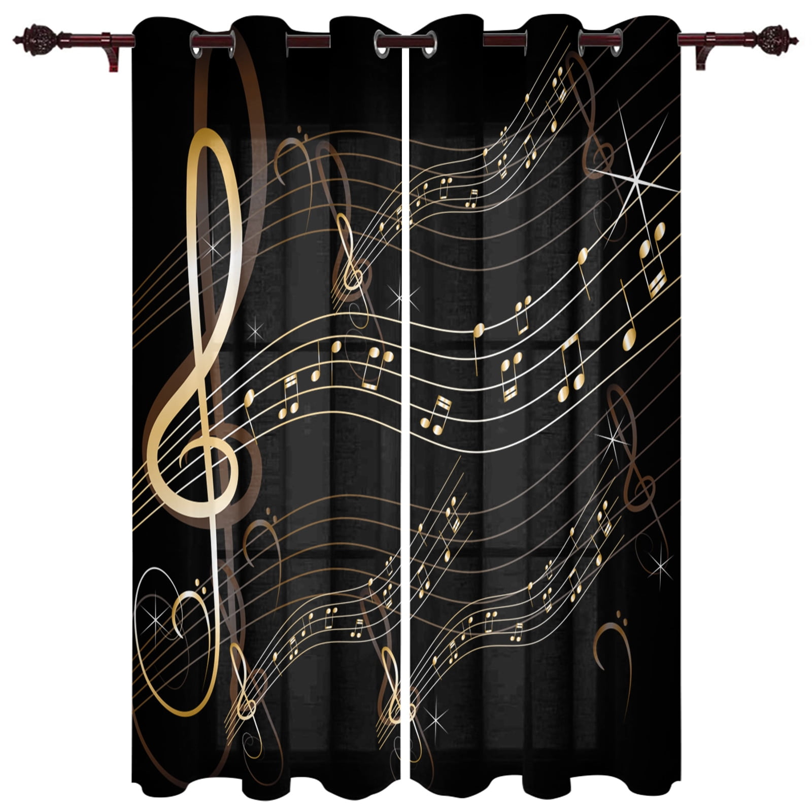 Flame Musical Note Black Bedroom Modern Window Curtain for Living Room ...