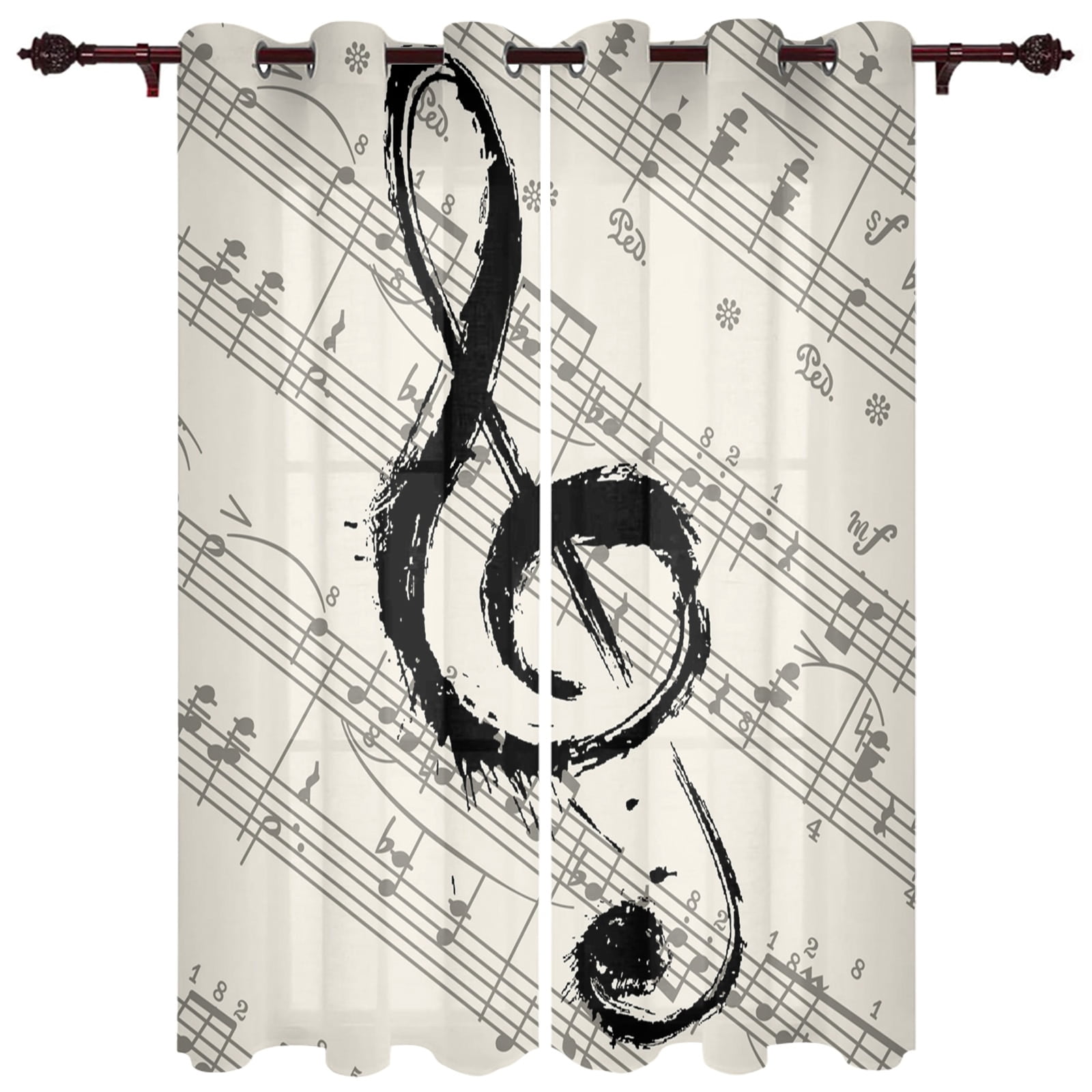 Flame Musical Note Black Bedroom Modern Window Curtain for Living Room ...