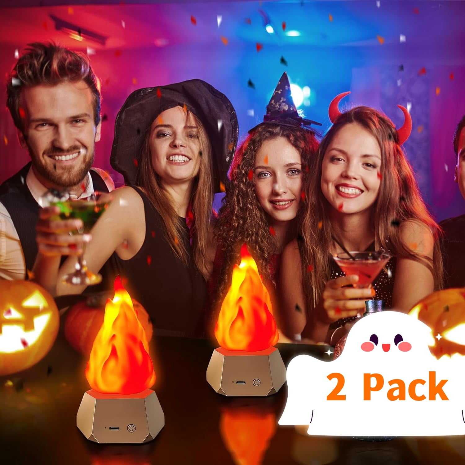 Flame Night Light 1200mAh Flickering Flame Lamp 3-Mode Flameless Candle ...