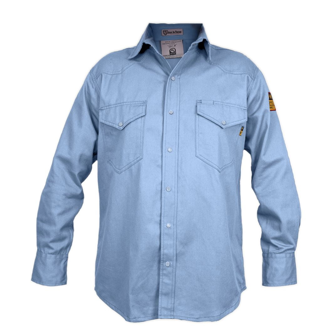 Flame Resistant FR Shirt - 100% C - Light Weight (Small, Light Blue ...