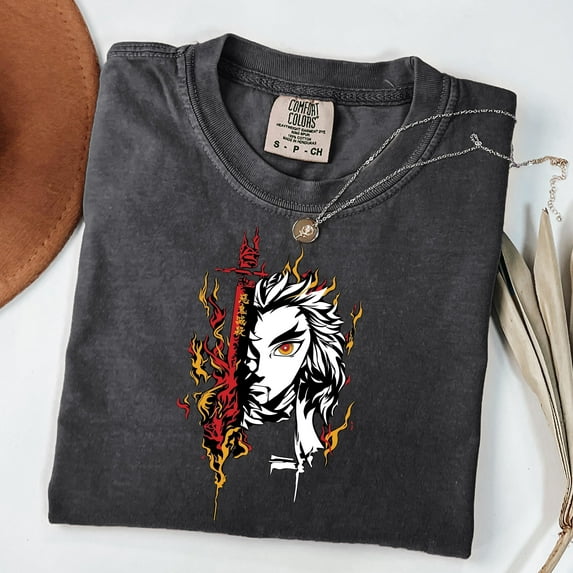Flame Samurai Anime Illustration Graphic T-Shirt, Anime Fans Gift ...