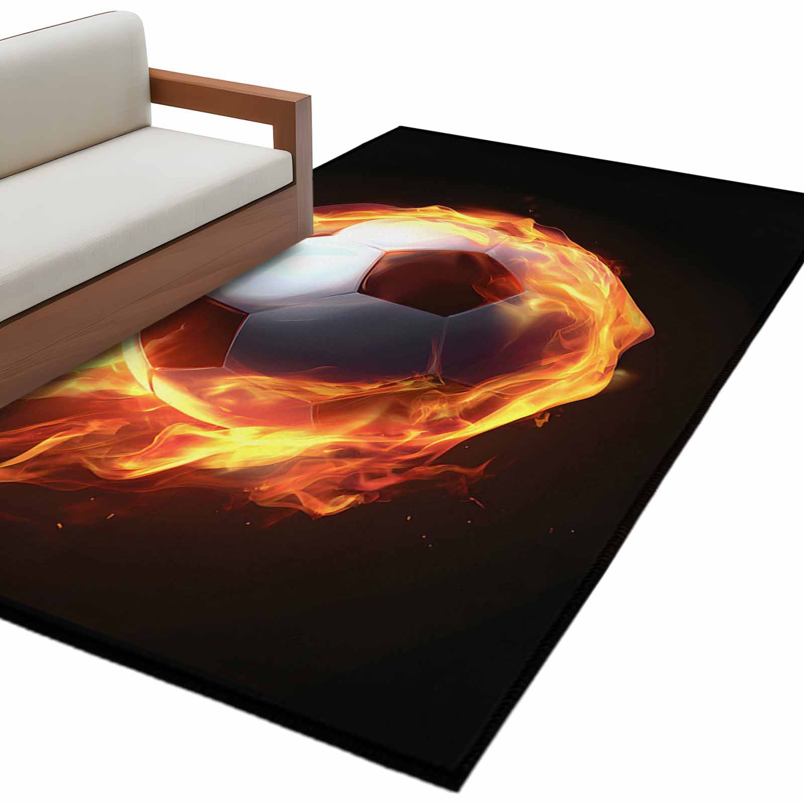 Flame Soccer Area Rug 4x6ft Sports Black Background Abstract Art Non ...