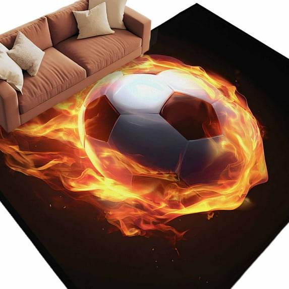 Flame Soccer Area Rug 5x7ft Sports Black Background Abstract Art Non ...
