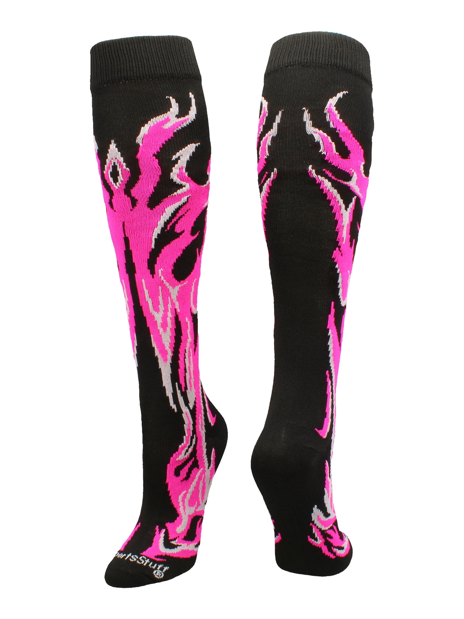 Black/Neon Pink Over-the-Calf Flame Socks – Kids & Youth Athletic Socks ...