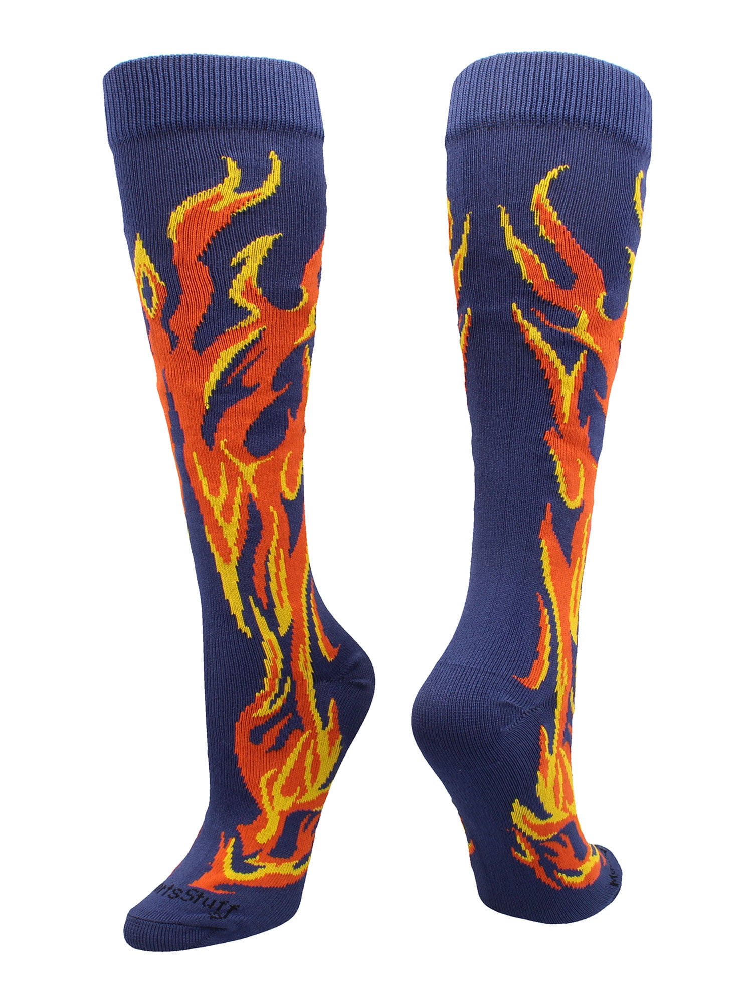 Flame Socks Athletic Over the Calf Socks (Navy/Orange/Gold, Large ...
