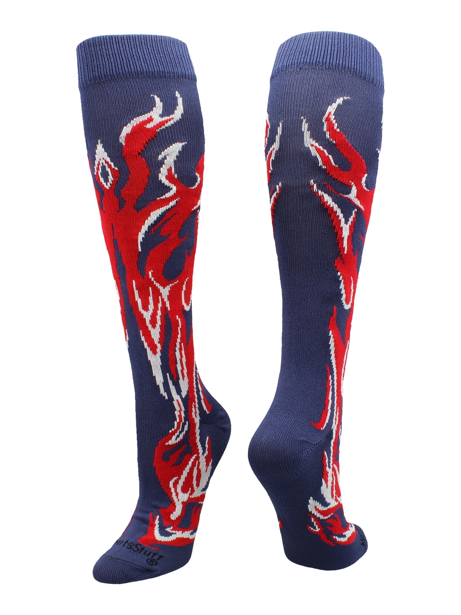Flame Socks Athletic Over the Calf Socks (Navy/Red/White, Large ...