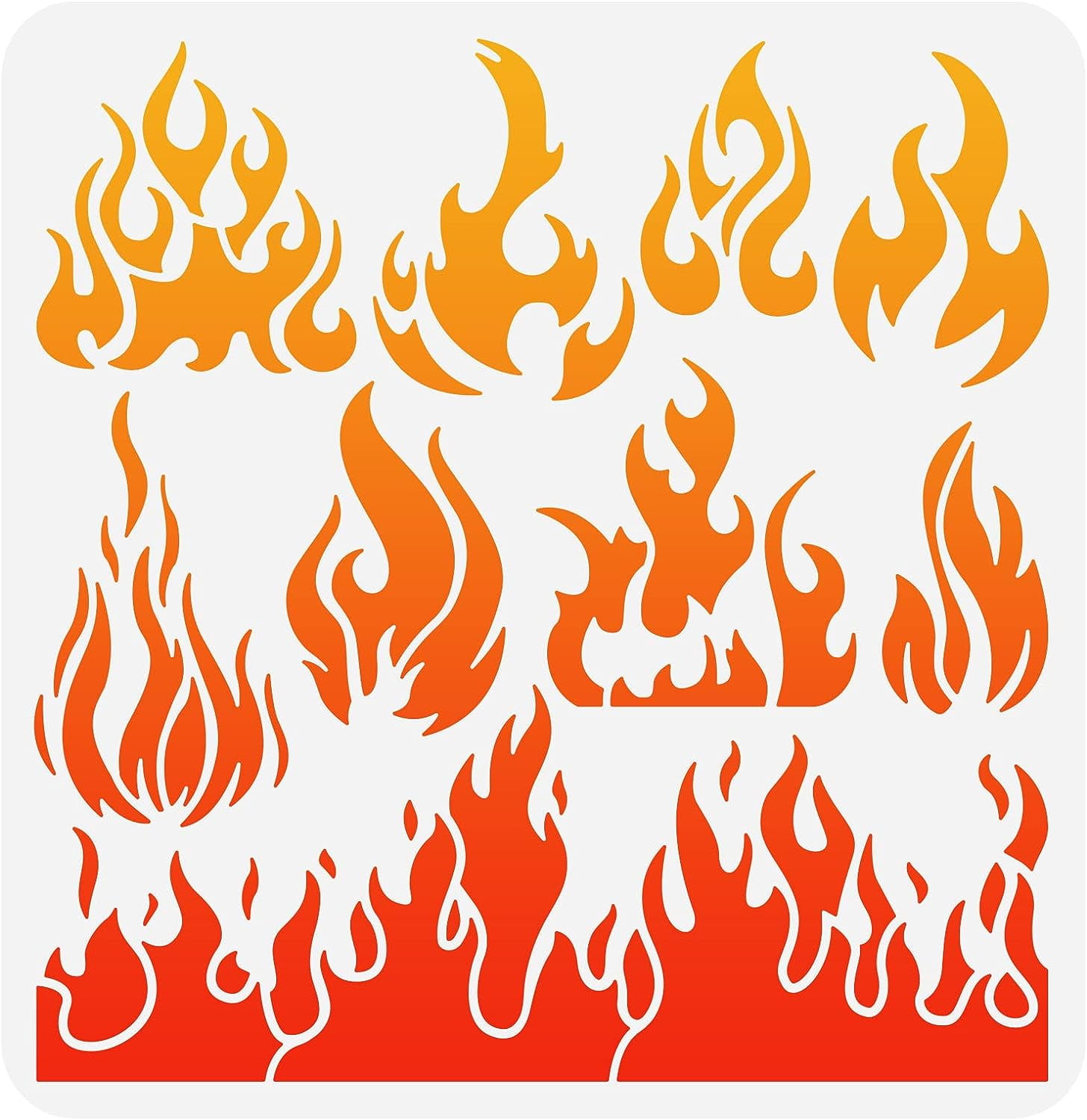 Flame Stencil 11.8x11.8 inch Reusable Fire Stencil Plastic 9 Styles ...