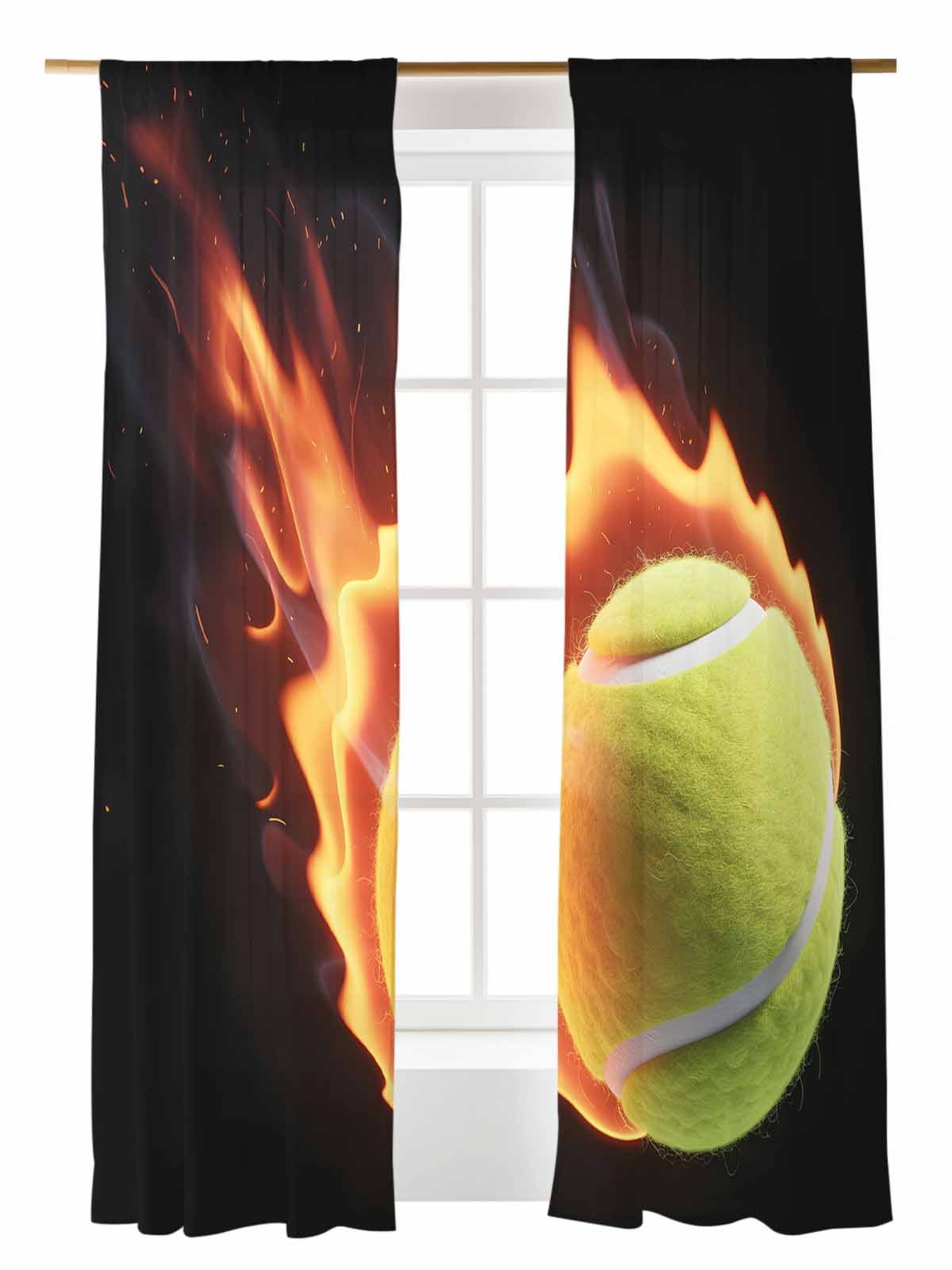 Flame Tennis Ball Sheer Curtains 2 Panels Set Sports Black Background ...