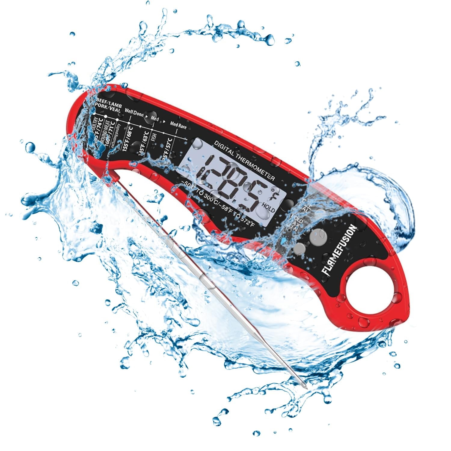FlameFusion Instant Read Meat Thermometer, Digital Food Thermometer ...