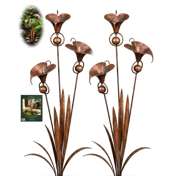 Flamed Copper Calla Lily Garden Stake with Bells, Metal Flower Yard Art ...