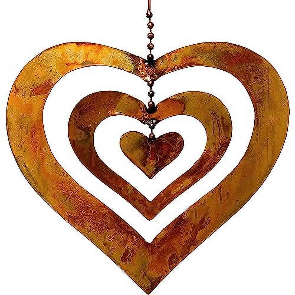 Flamed Copper Finish Triple Spinning Heart Metal Garden Art Hanging ...