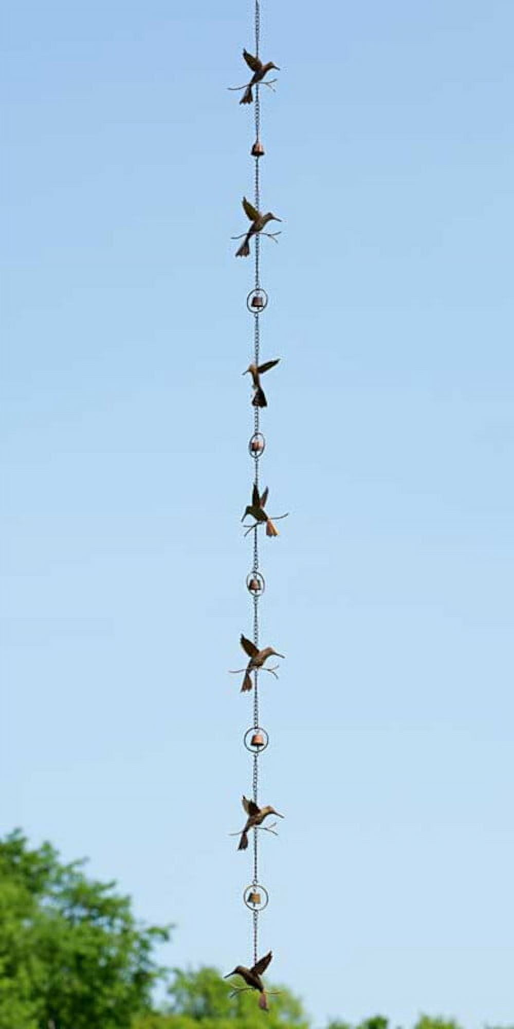 Flamed Copper Hummingbird & Bell Rain Chain for Outdoors, Backyards ...