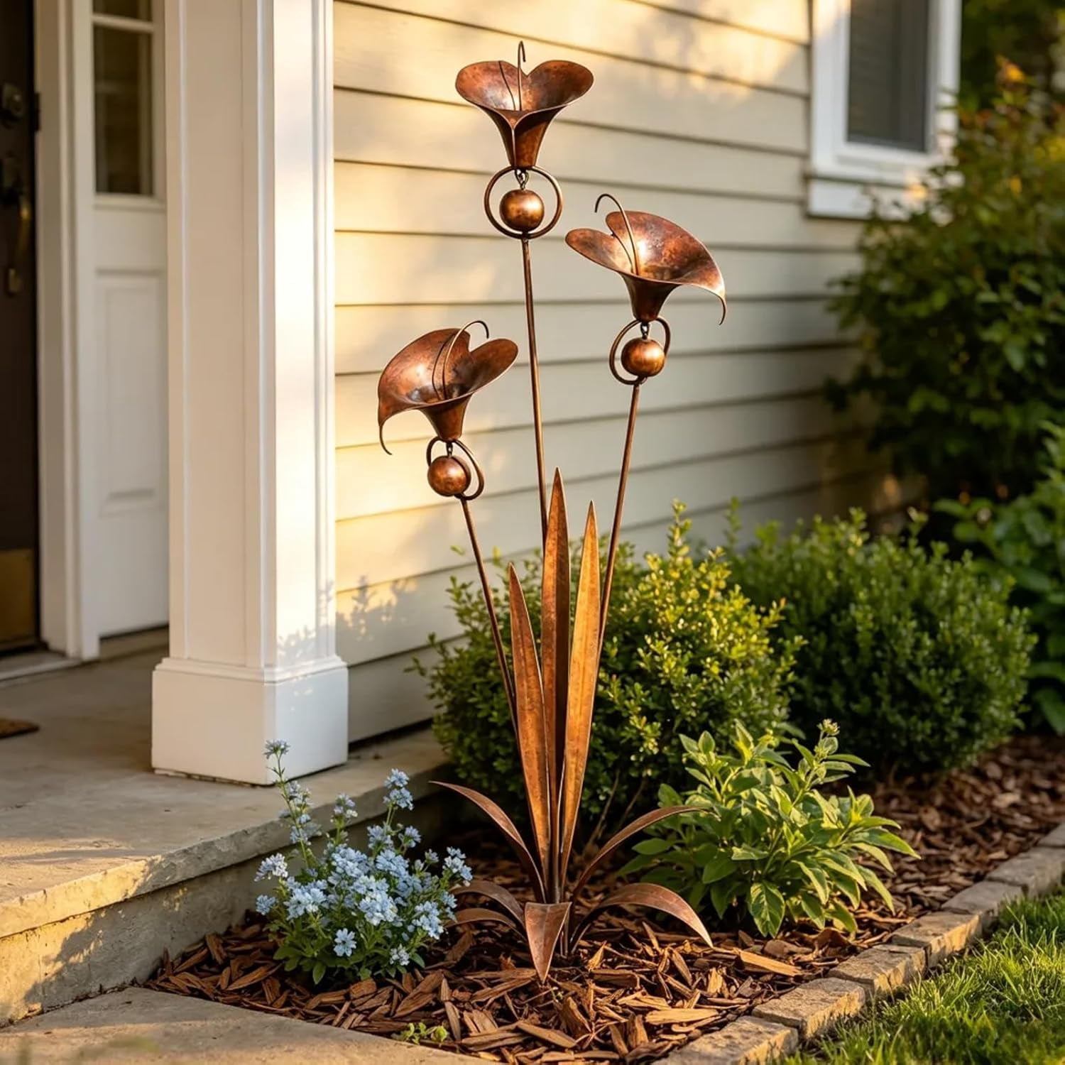 Flamed Copper Three Calla Lilies Garden Stake with Bells - 33" Metal ...