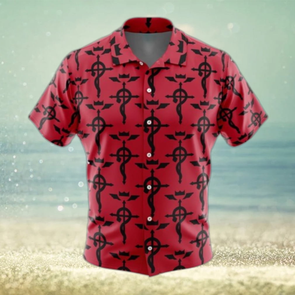 Flamel s Cross Full Metal Alchemist Button Up Hawaiian Shirt - Walmart.com