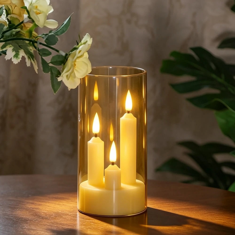 Flameless 3-in-1 Cone Candle Battery-Operated Acrylic LED Candle with ...