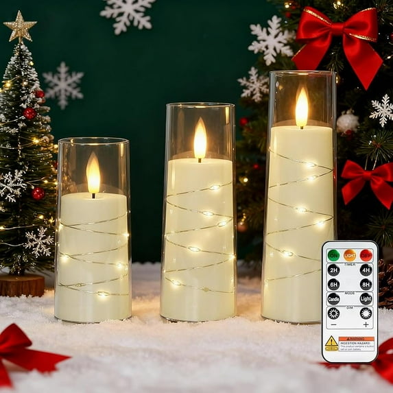 Flameless Candle with Remote Timer – 9 Flickering Acrylic Battery Operated LED Pillar Candles ...