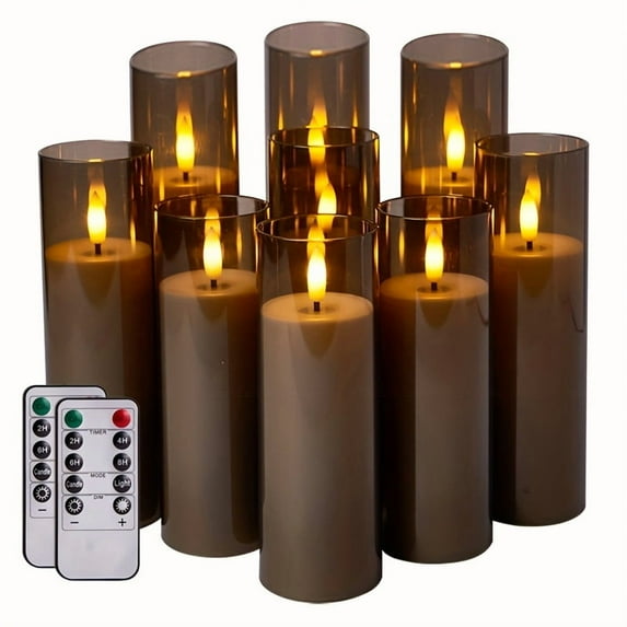 Flameless Candles 4" 5" 6" Acrylic Glass Pillars 3" Diameter Battery Operated Flickering Candles ...