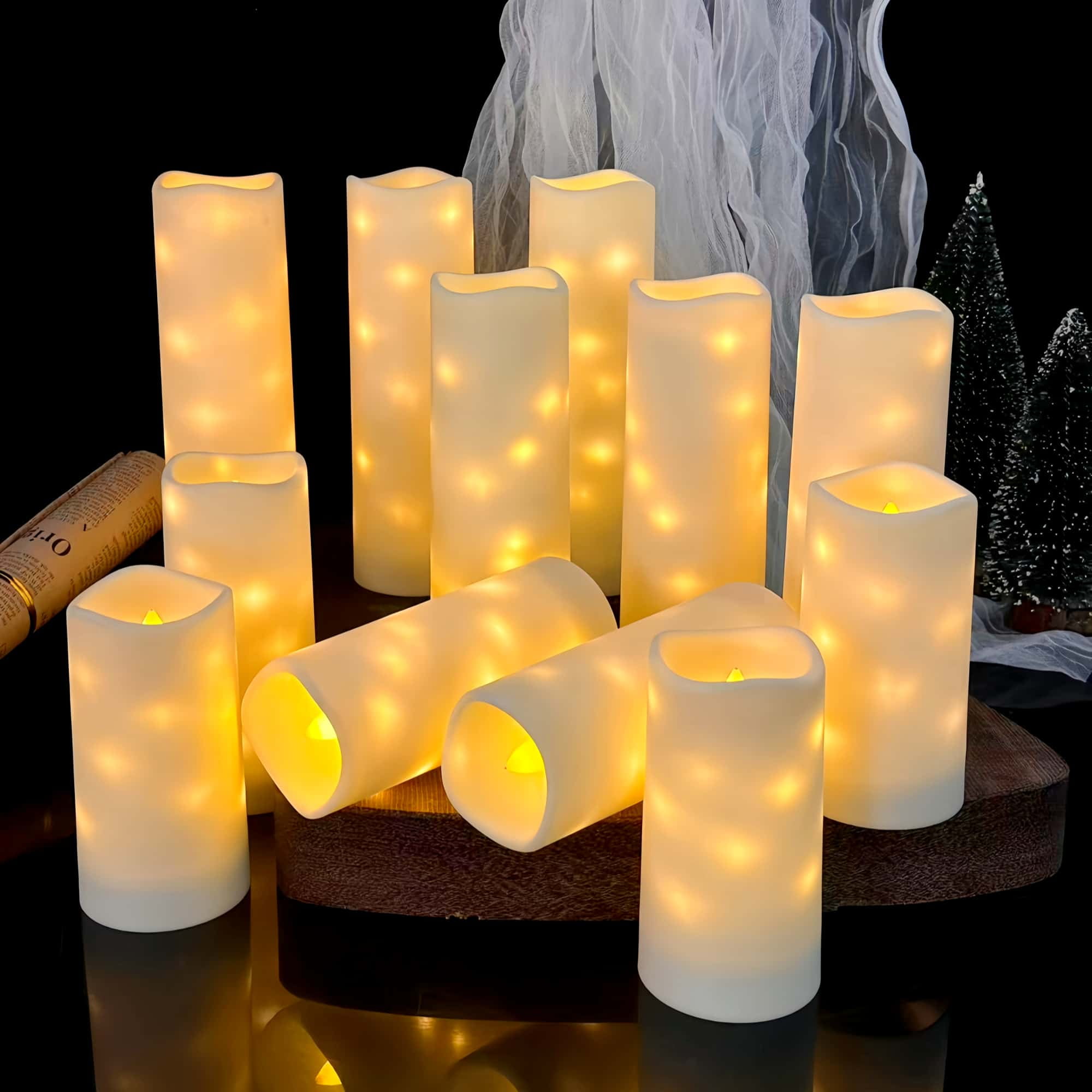 Flameless Candles Embedded Star String Flickering LED Pillar Battery ...
