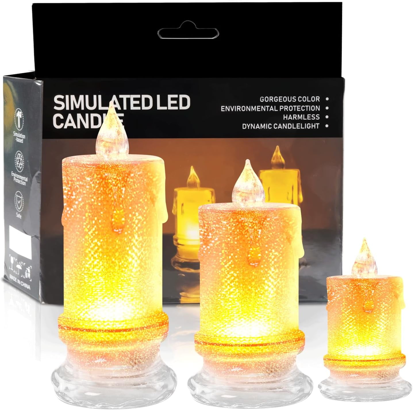 Huatek Flameless Flickering LED Candles, Real Wax and Glass, Battery ...