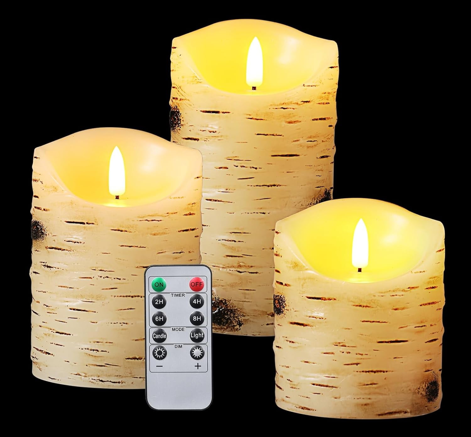 Flameless Candles LED Candles Birch Bark Effect Set of 2 (D:3.25" X H:6 ...