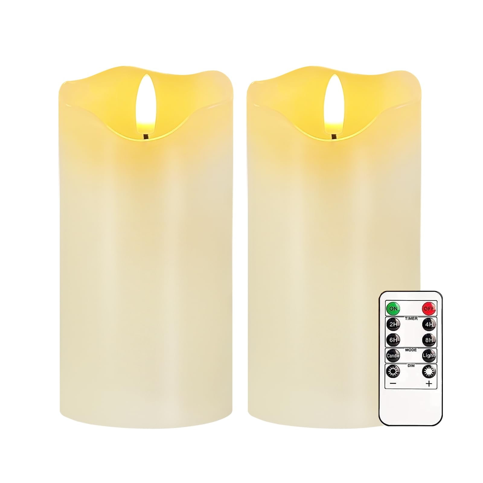 Flameless Candles Light, Set Of 2 6"X3" Flickering LED Candles With Remote & Timer, Dimmable ...