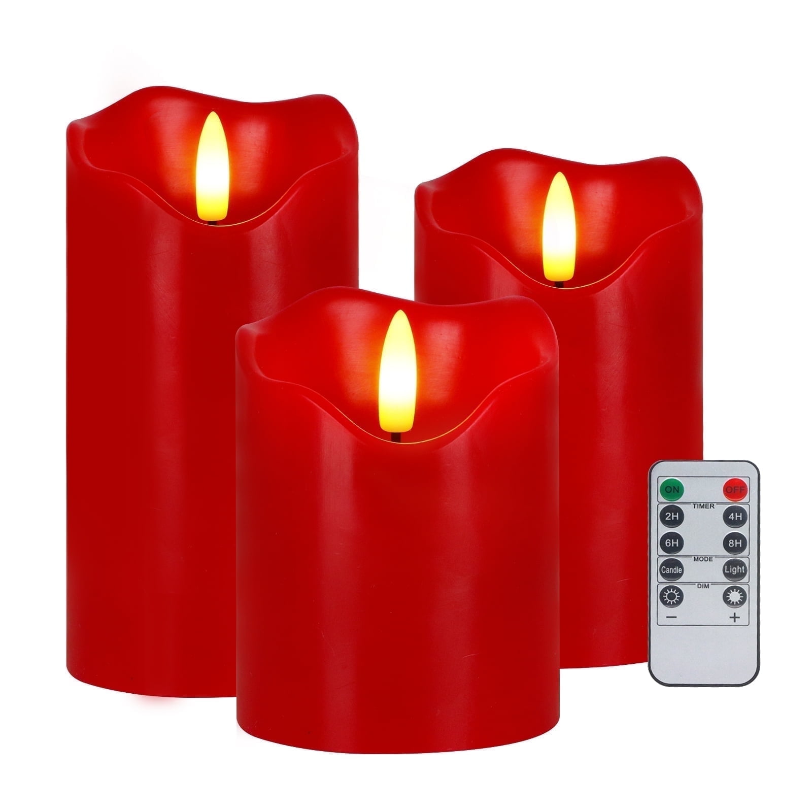 Flameless Candles Lights, Set of 3 Red Flickering LED Candles with ...