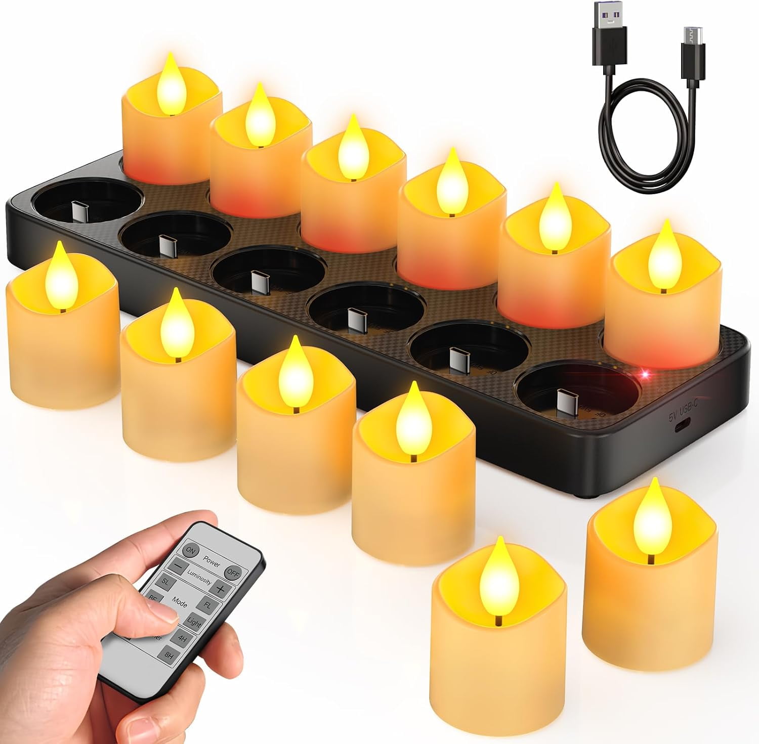 Flameless Candles with Remote Timer & Base, 12 count Flickering Small ...