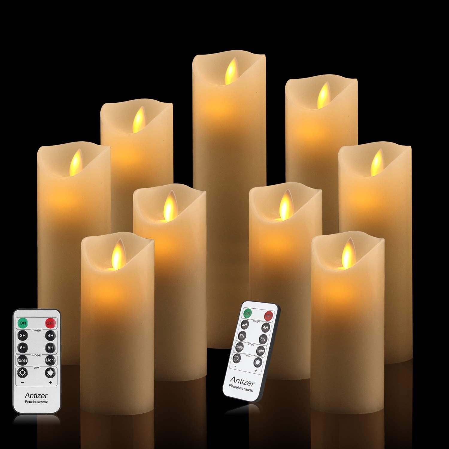 Flameless Candles Set of 9 Ivory Dripless Real Wax Pillars Include ...