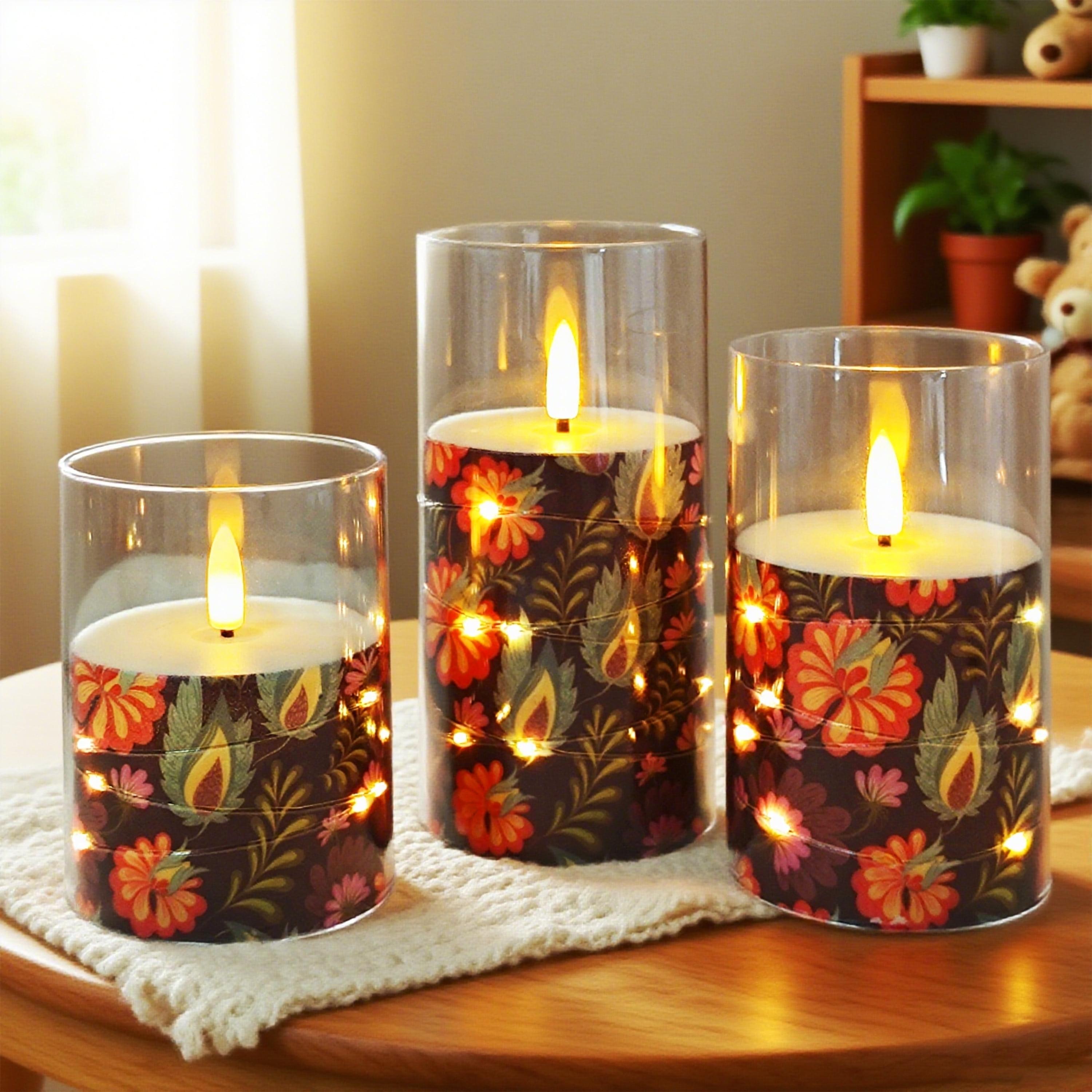 Flameless Candles with String Lights LED Candle Battery Operated ...