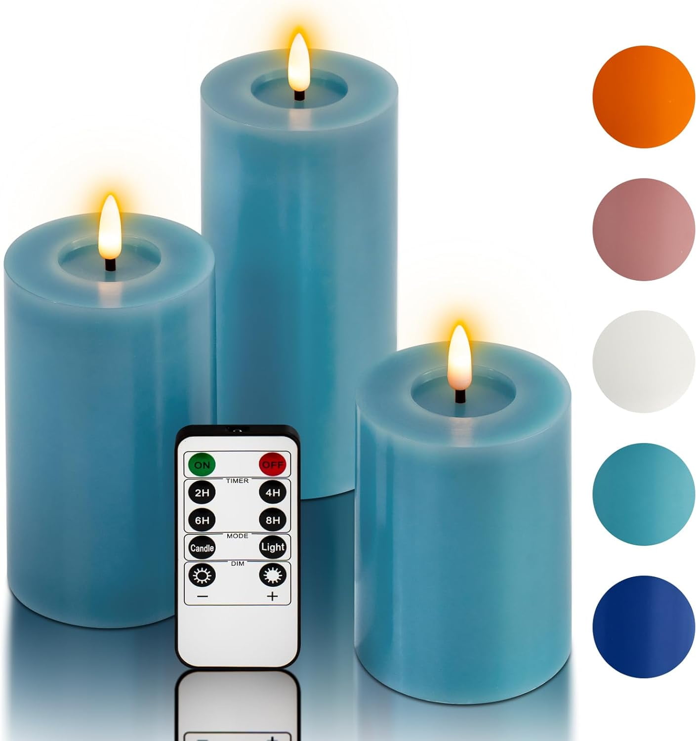 Flameless Candles Teal Battery Operated Pillar Real Wax LED Electric ...