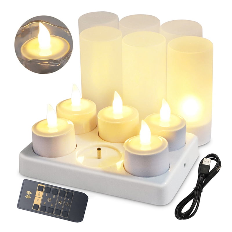 Flameless Candles with Remote Control Timer & Charging Base, 6pcs USB ...