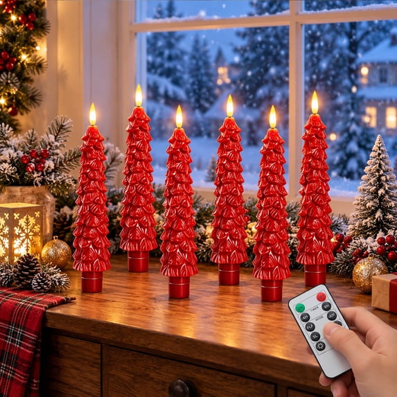 Flameless Christmas Tree Shaped LED Taper Candles with Remote Control ...