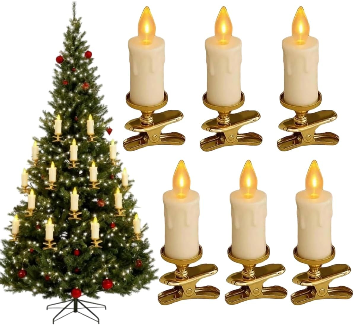 Flameless Clip-On Christmas Tree Candles, LED Cone-Shaped Festival Clip ...
