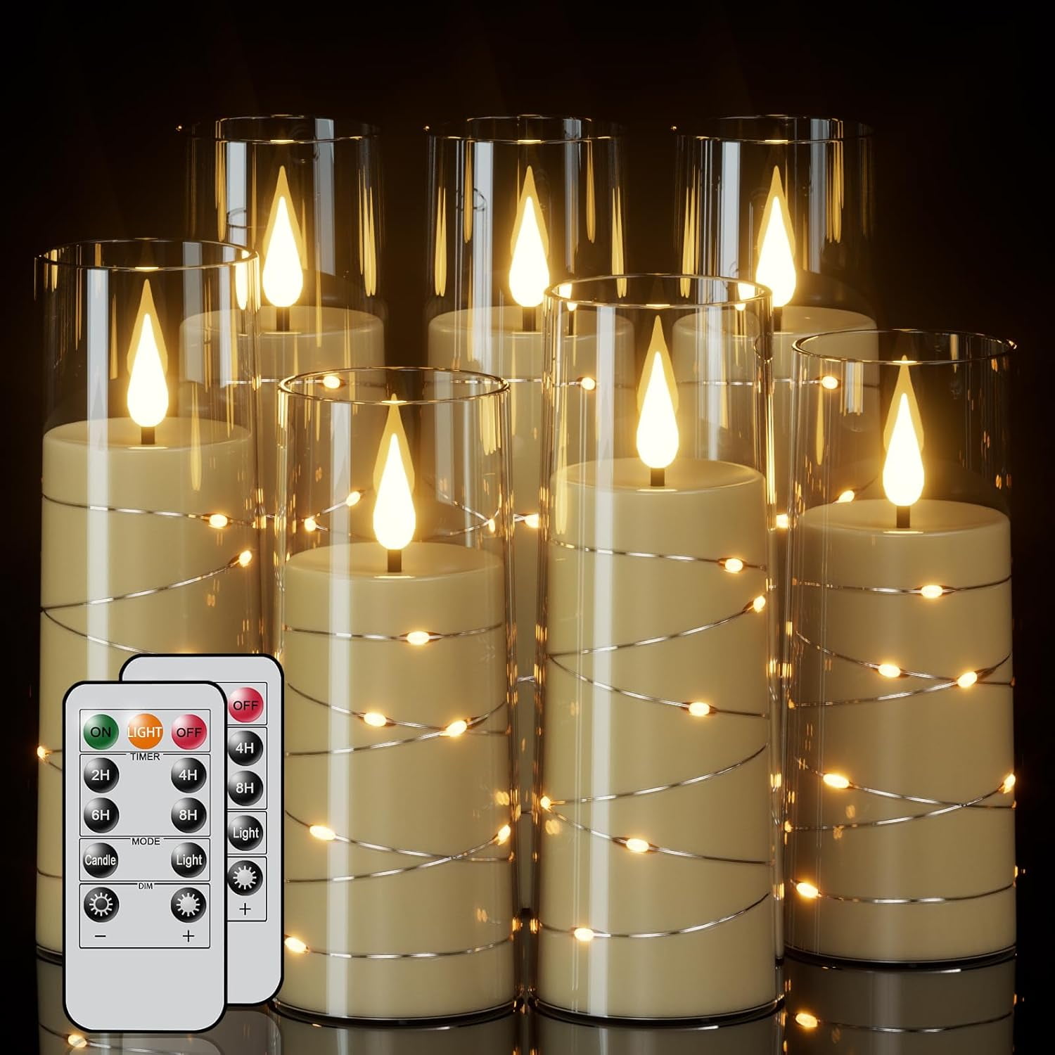 Flameless Flickering Candles with Embedded Star String Remote and Timer ...