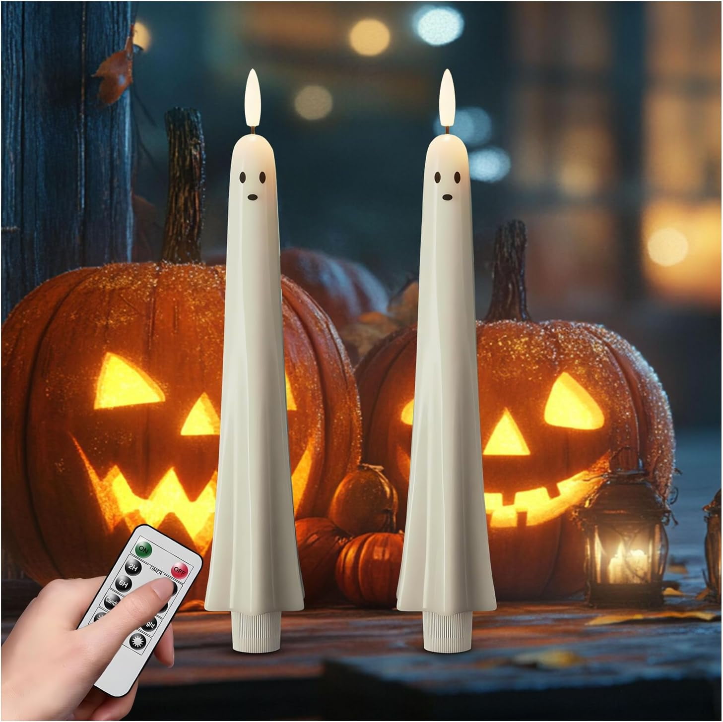 Flameless Flickering Ghost Taper Candles with Remote and Timer ...