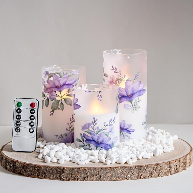 Flameless Flickering Glass Candles with Remote and Timer,Cherry ...