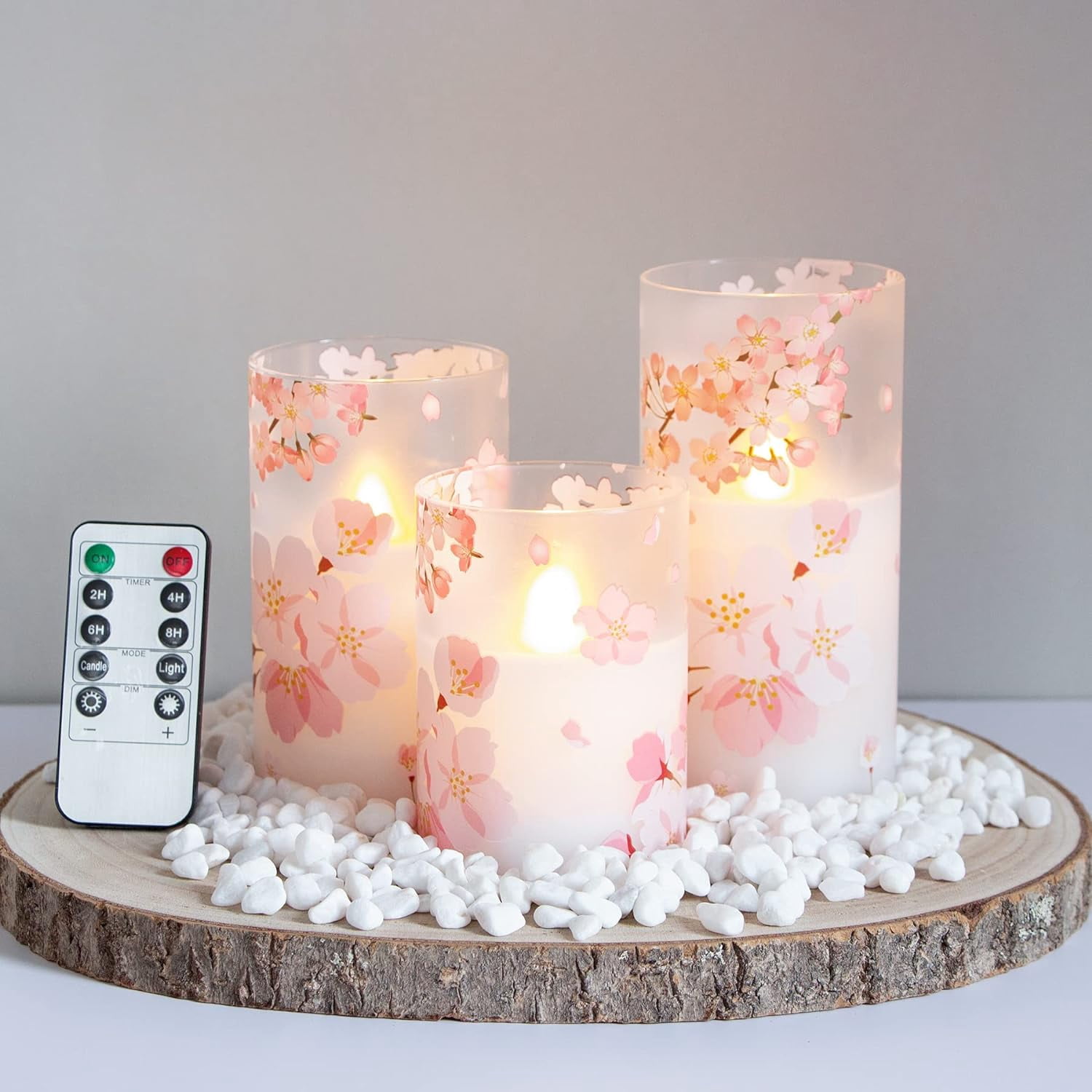 Flameless Flickering Glass Candles with Remote and Timer,Cherry ...