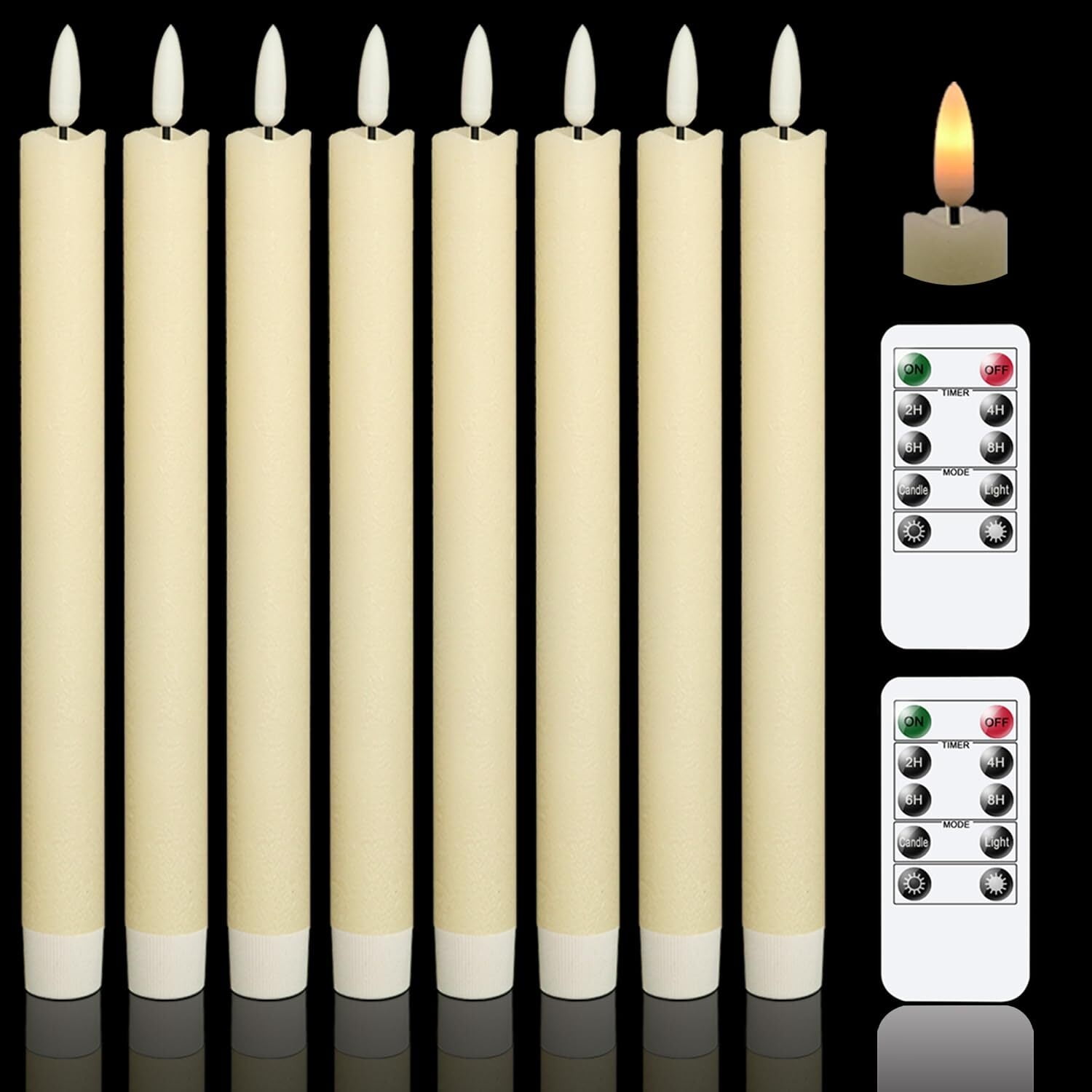 Flameless Ivory Taper Candles Flickering with 10-Key Remote, Battery ...