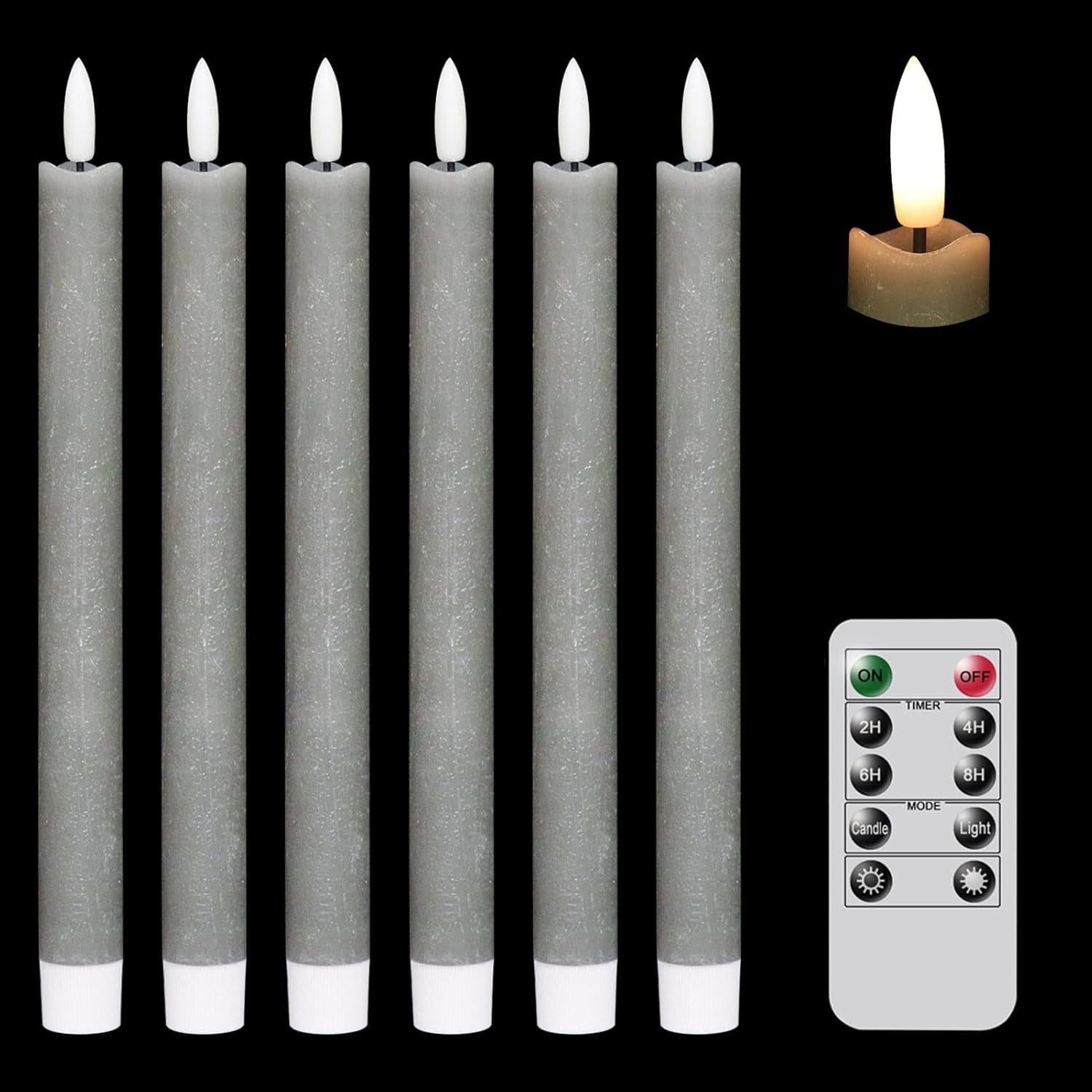 Flameless Ivory Taper Candles Flickering with 10-Key Remote, Battery ...