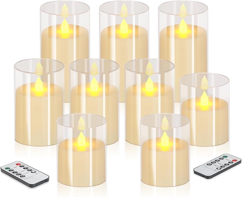 Flameless LED Candles with Remote Set of 3 Battery-Operated Acrylic ...
