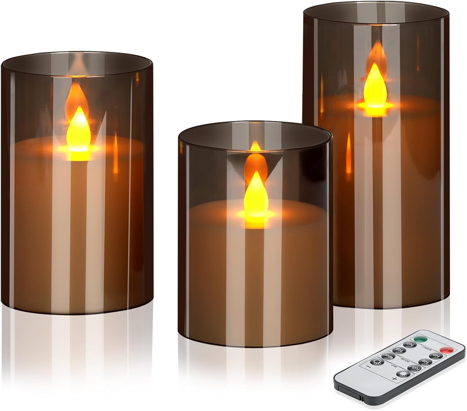 Flameless LED Candles with Remote Set of 3 Battery-Operated Acrylic ...