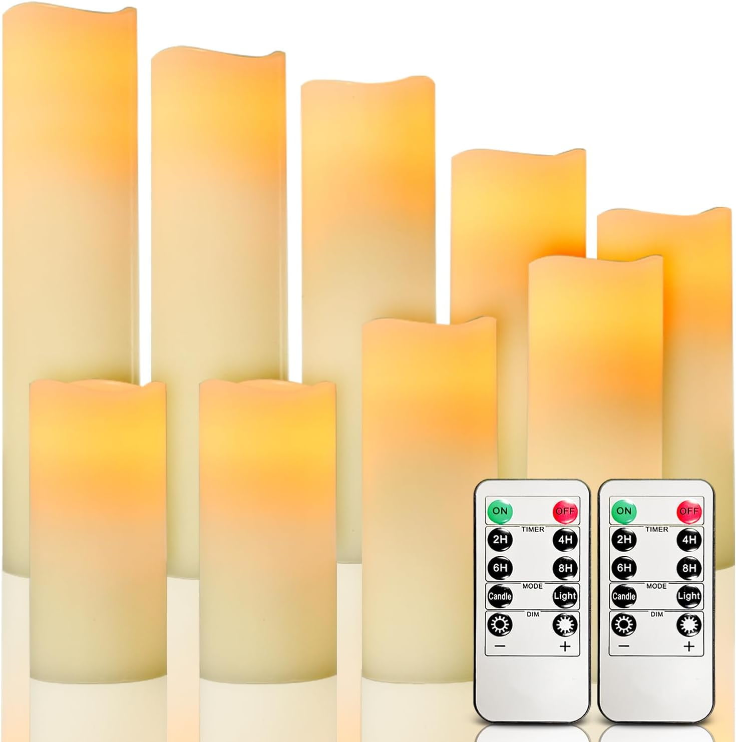 Flameless LED Electric Candle: Pack of 9 Battery Operated Fake Candles H5"6"7"8"9" D2.2" Real ...