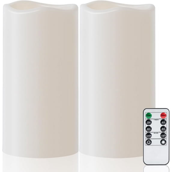 Flameless LED Pillar Candle Set Plastic Outdoor 8 in x 4 in Ivory 2 ...