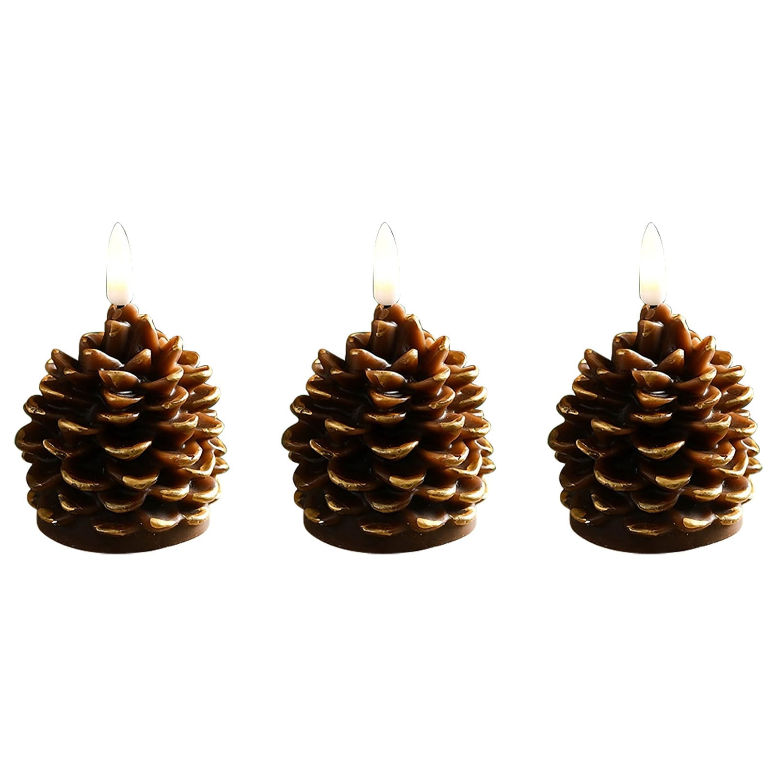 Flameless LED Pinecone Candle, 3 Pcs Battery Operated Faux Candle, Real ...