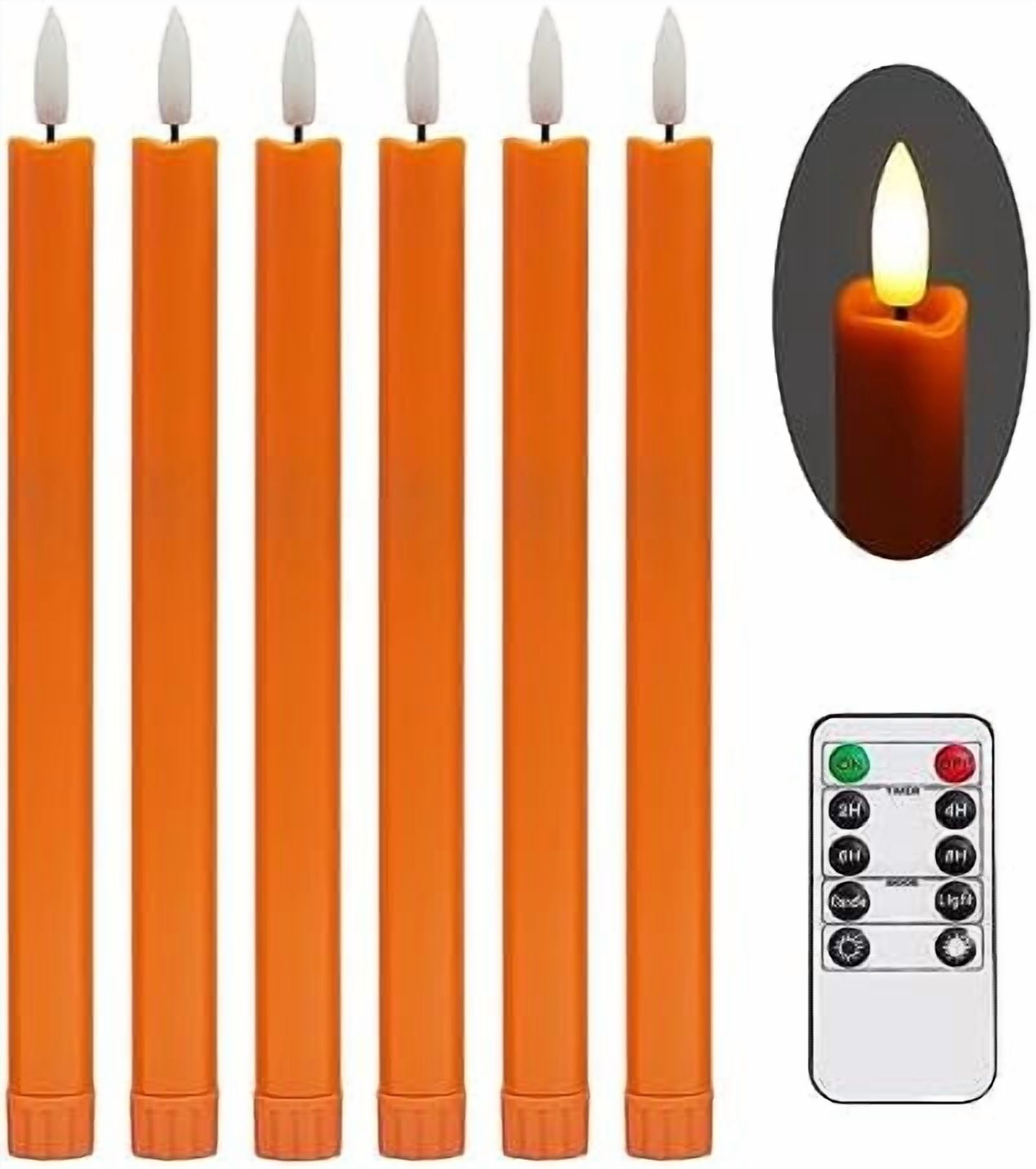 Flameless Orange Taper Candles with Remote - 10 Inch LED Candlesticks ...