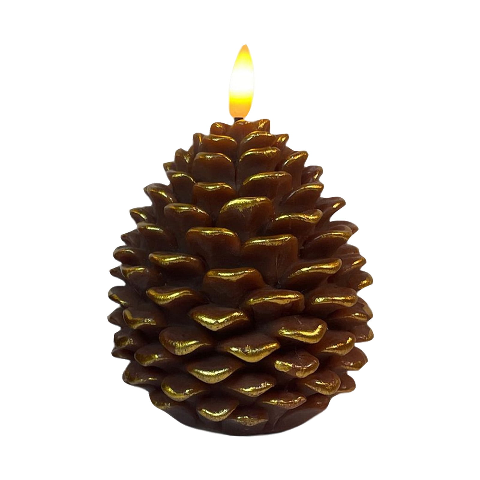 Flameless Pine Cone Candle - Gold, Battery Operated With Flickering Led ...