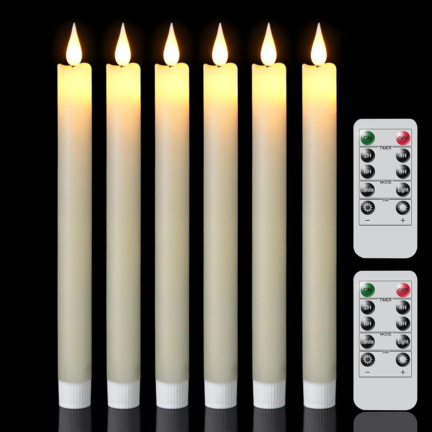 Flameless Taper Candles with 2 Remote, Set of 6 Real Wax Taper Candles ...