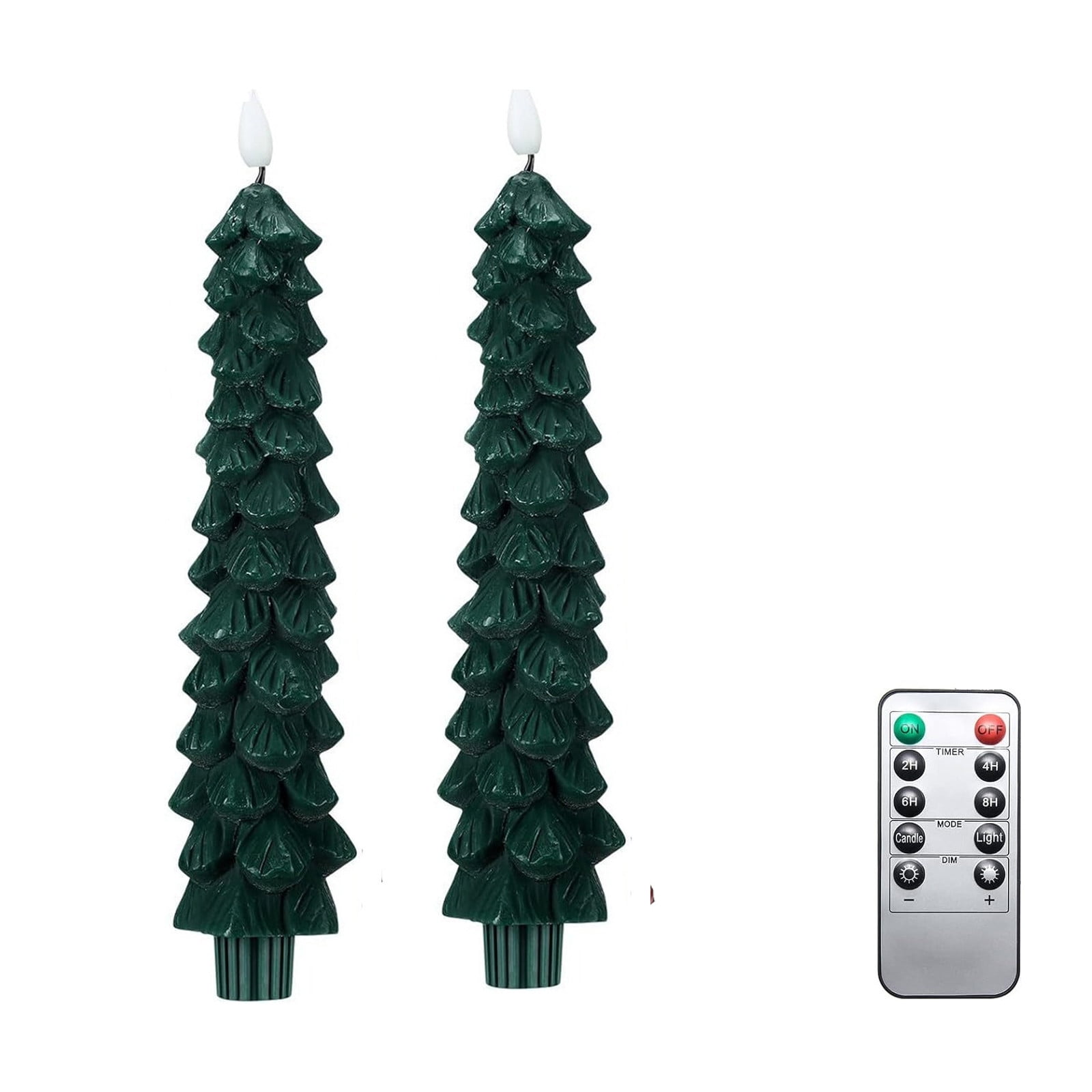 Flameless Taper Candles 2Pcs Christmas Tree Shaped Candle Lights with ...