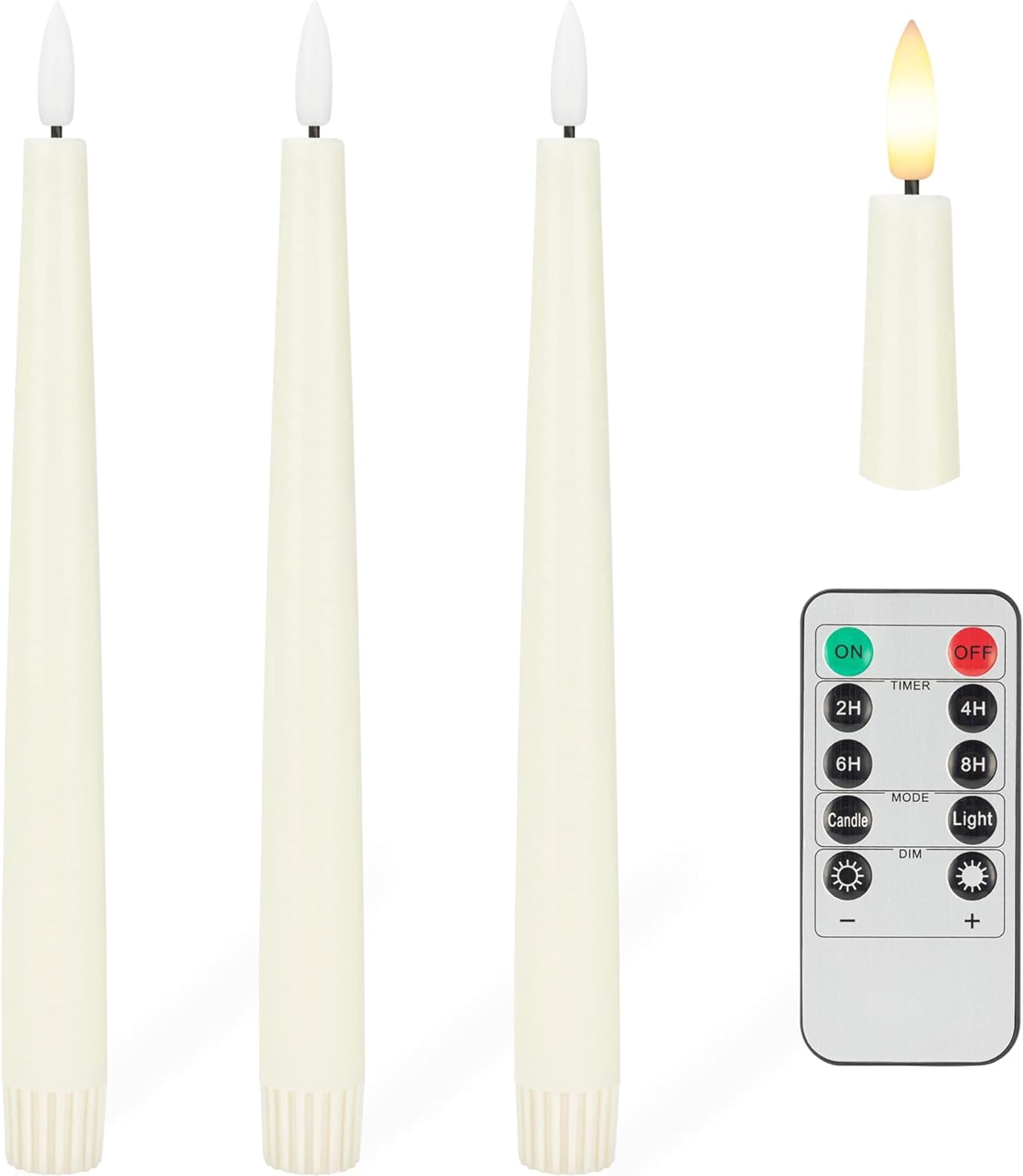 Flameless Taper Candles with 3D Wick, 9.6
