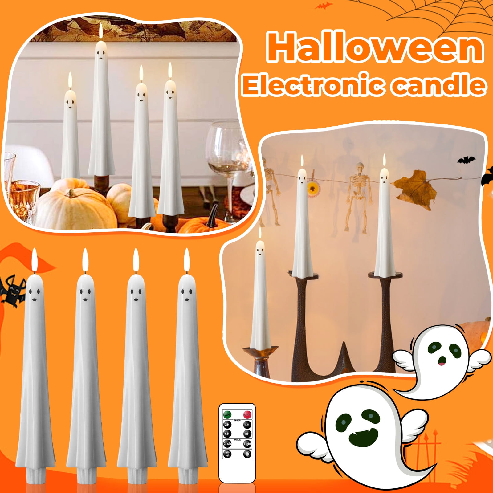 Flameless Taper Flickering Candles with Remote and Timer, White Spooky ...
